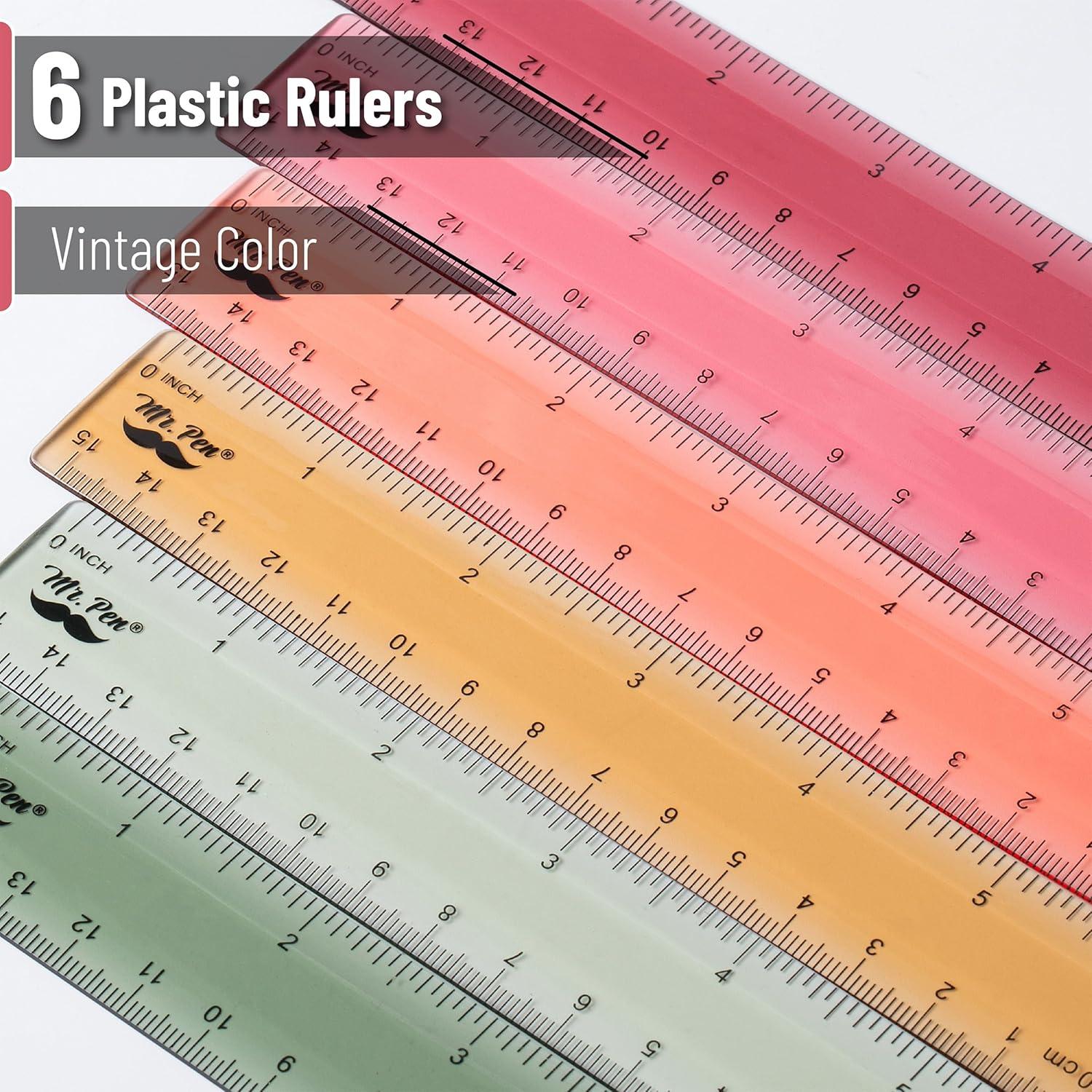 Mr. Pen- Ruler, 12 inch Ruler, 6 Pack, Vintage Colors, Clear Ruler 12 ...