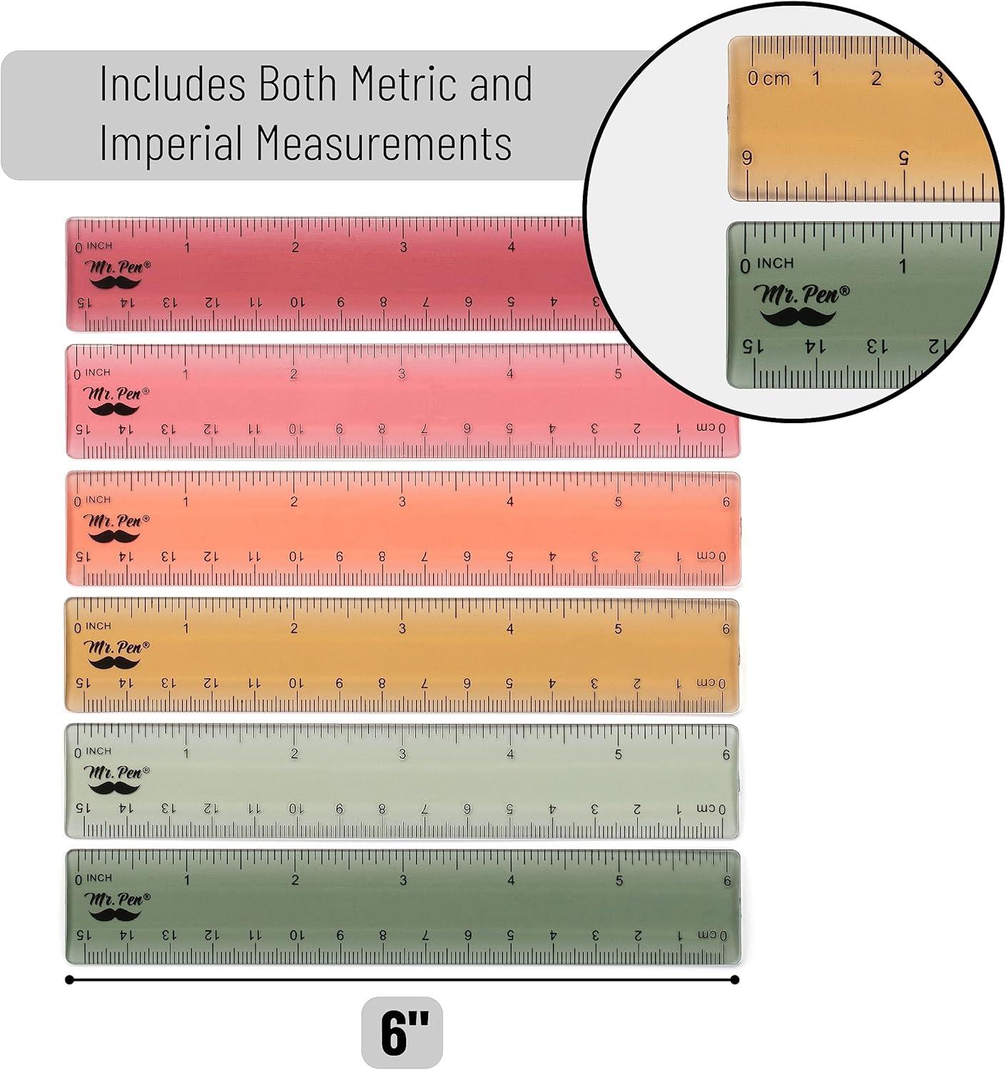 Mr. Pen- Ruler, 12 inch Ruler, 6 Pack, Vintage Colors, Clear Ruler 12 ...