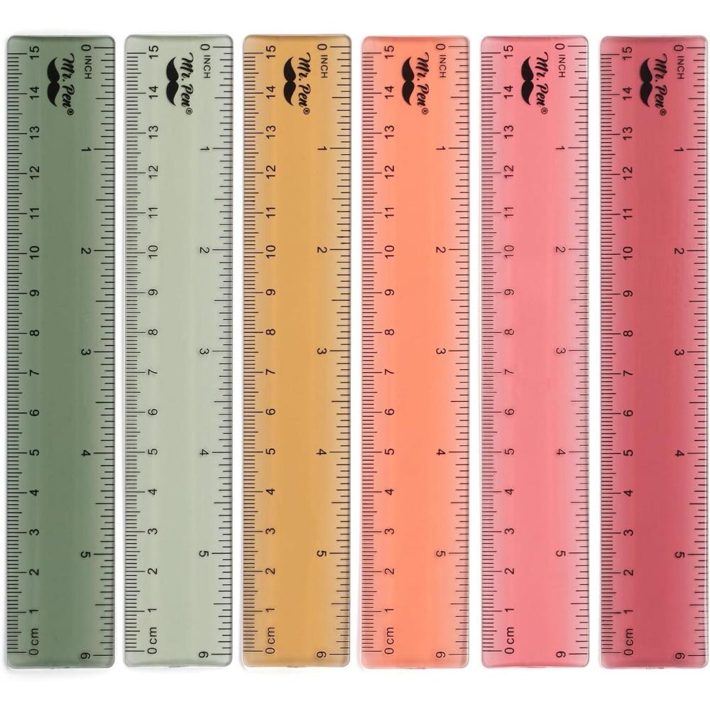 Mr. Pen- Ruler, 12 inch Ruler, 6 Pack, Vintage Colors, Clear Ruler 12 ...
