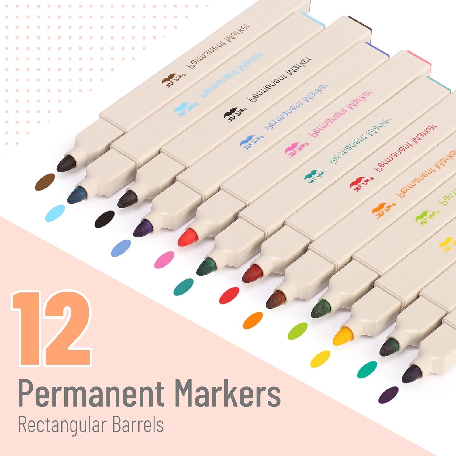Mr. Pen- Permanent Markers, 12 Colors, Fine Point, Aesthetic Color ...