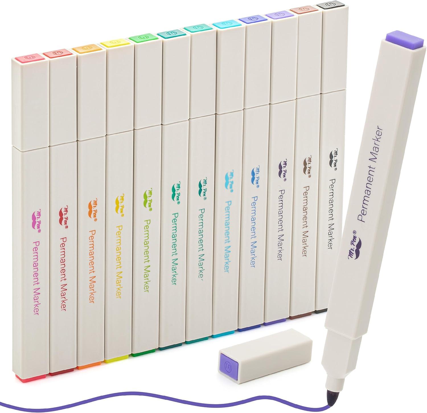 Mr. Pen- Permanent Markers, 12 Colors, Fine Point, Aesthetic Color ...