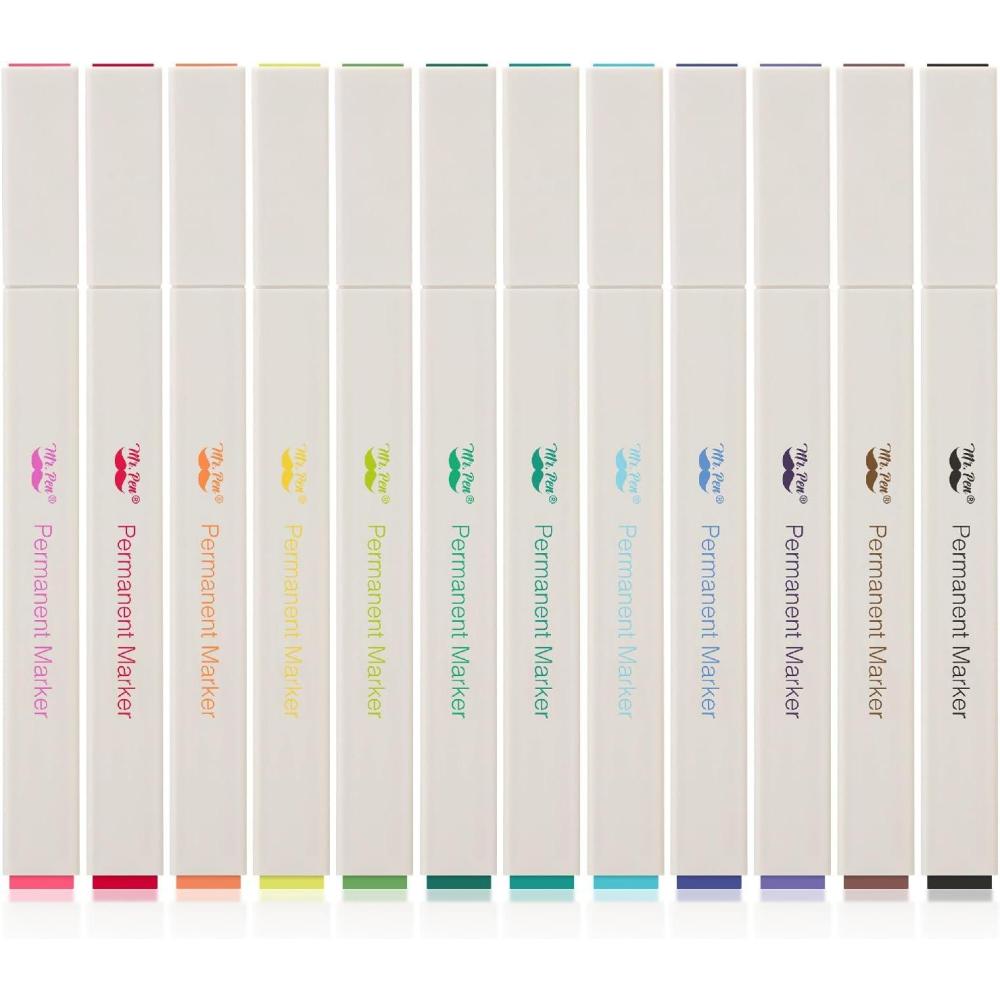 Mr. Pen- Permanent Markers, 12 Colors, Fine Point, Aesthetic Color ...