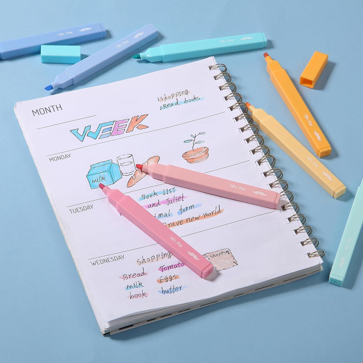 Mr. Pen- Aesthetic Highlighters, 12pcs, Chisel Tip, Vibrant Colors ...