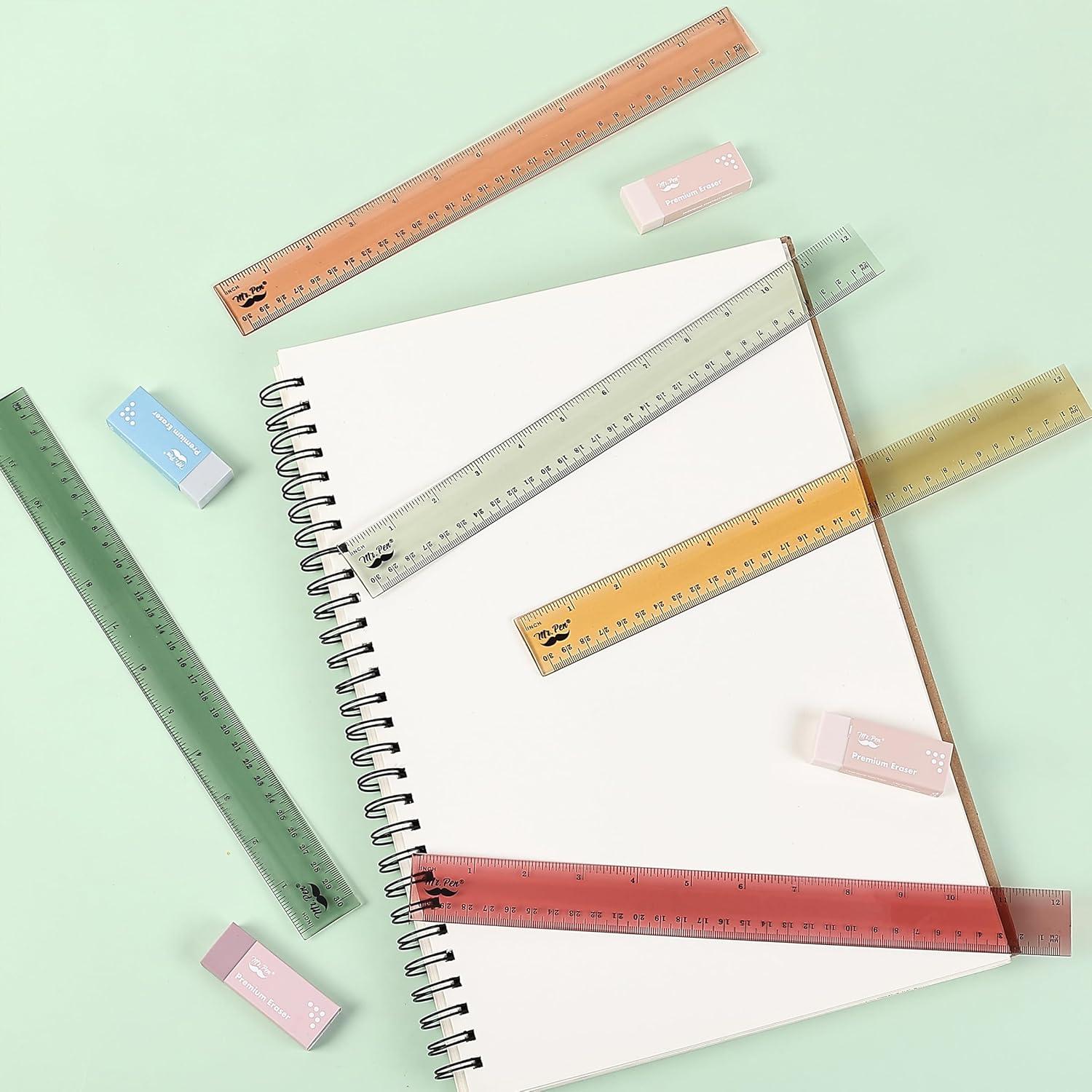 Mr. Pen- Plastic Rulers, 12 Inch, 6 Pack, Morandi Colors, Metric & Imperial, Clear Ruler Set ...
