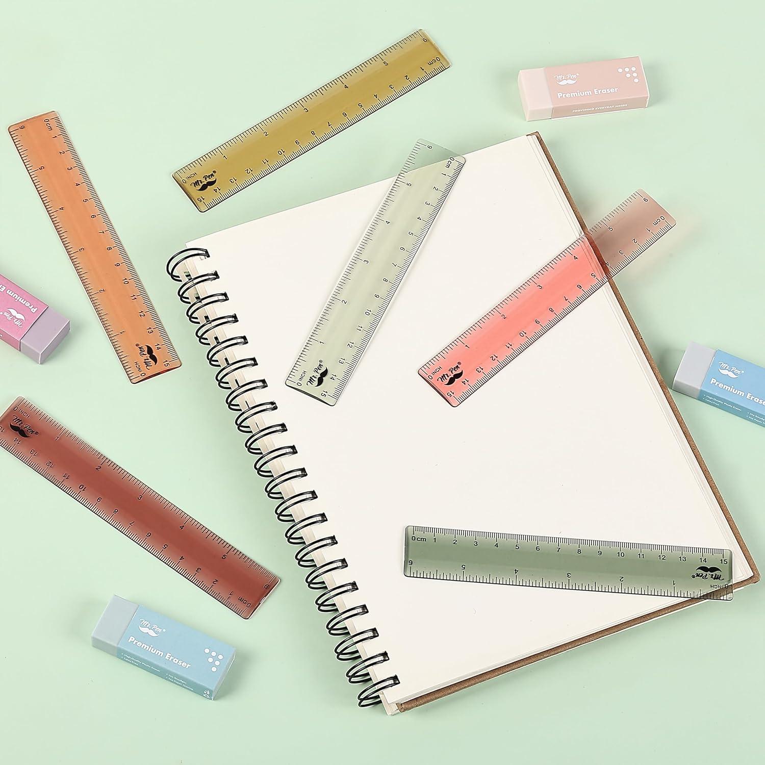 Mr. Pen- Plastic Rulers, 12 Inch, 6 Pack, Morandi Colors, Metric ...