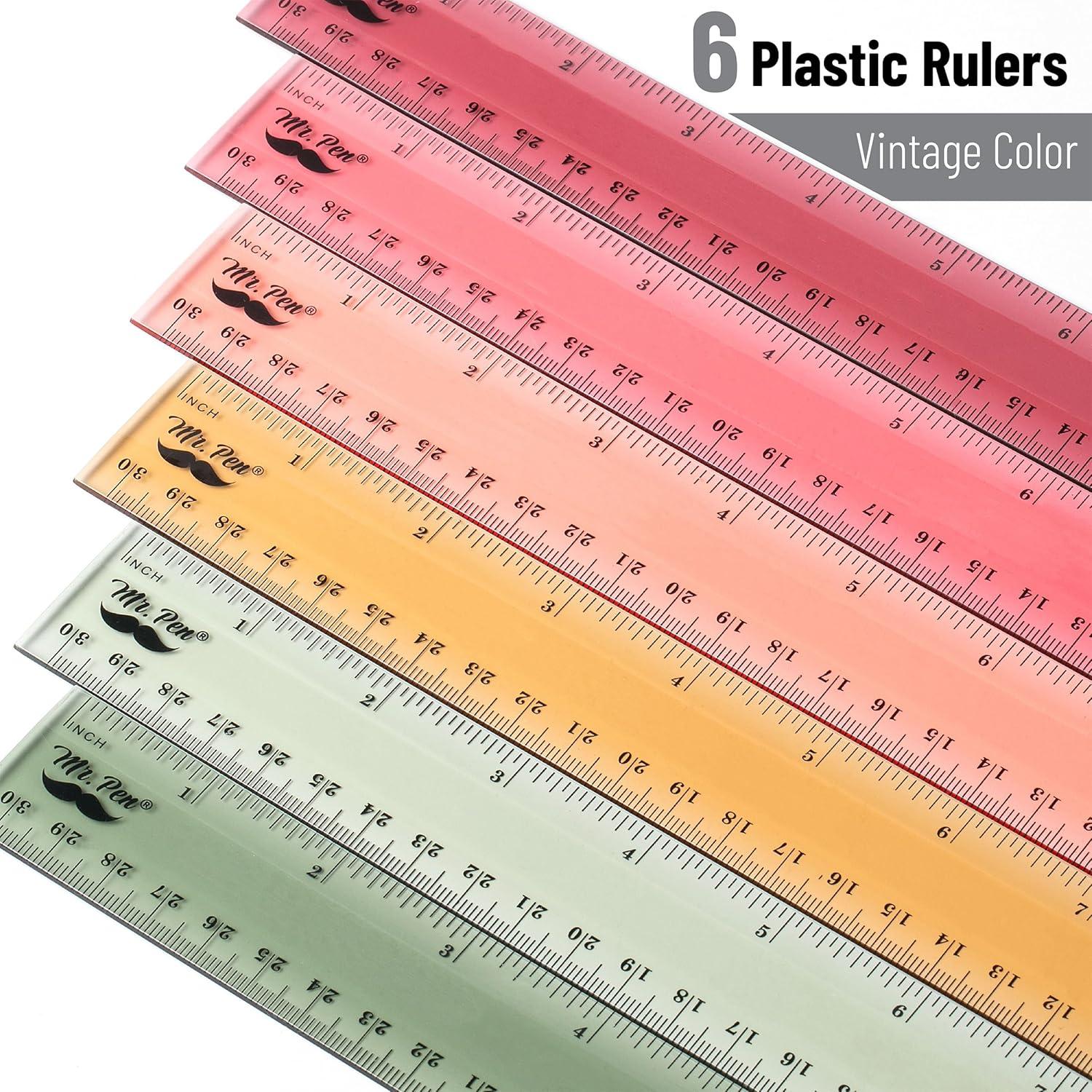 Mr. Pen- Plastic Rulers, 12 Inch, 6 Pack, Morandi Colors, Metric ...