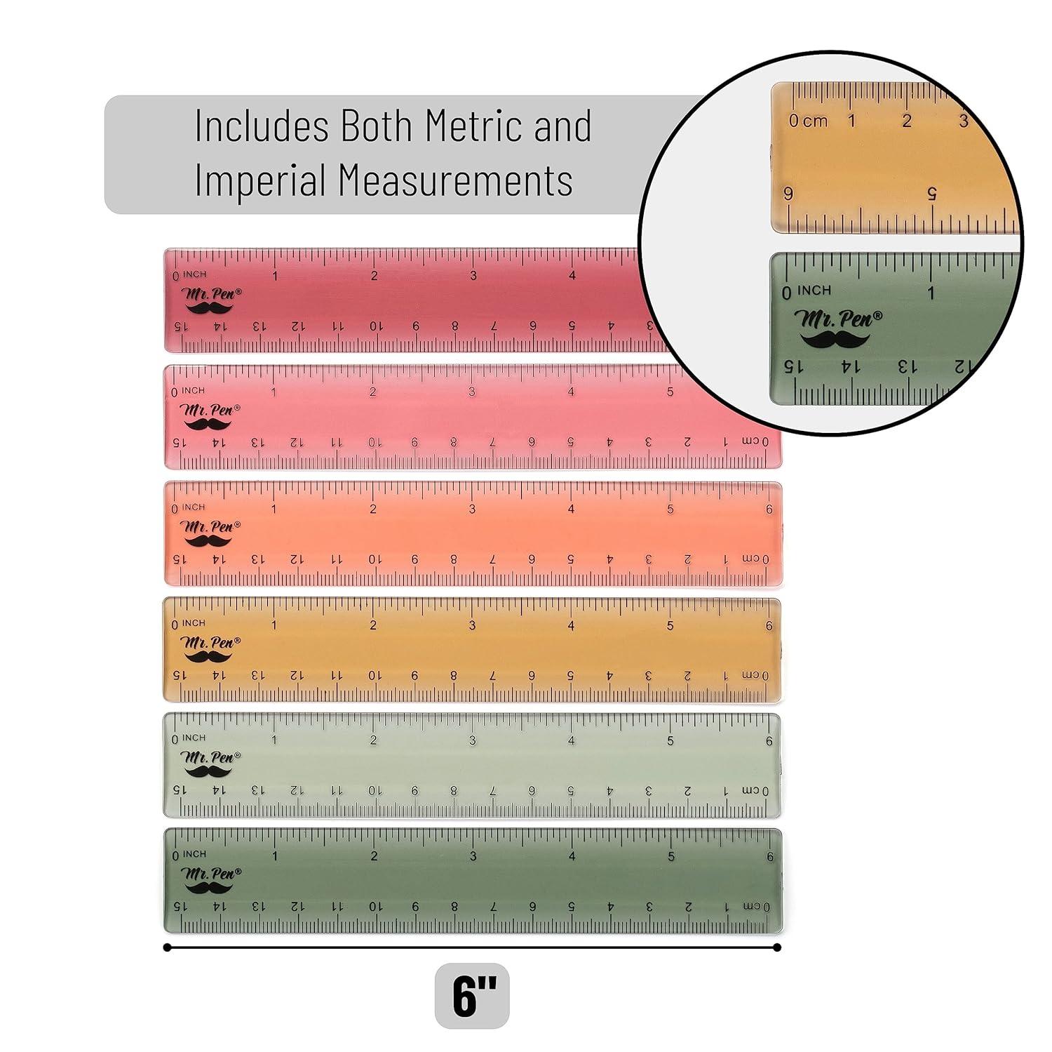 Mr. Pen- Plastic Rulers, 12 Inch, 6 Pack, Morandi Colors, Metric ...