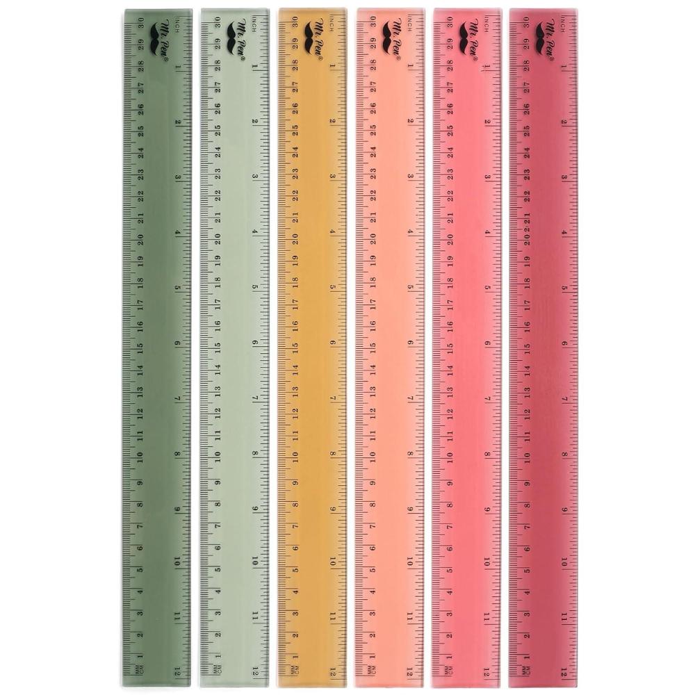 Mr. Pen- Plastic Rulers, 12 Inch, 6 Pack, Morandi Colors, Metric & Imperial, Clear Ruler Set ...