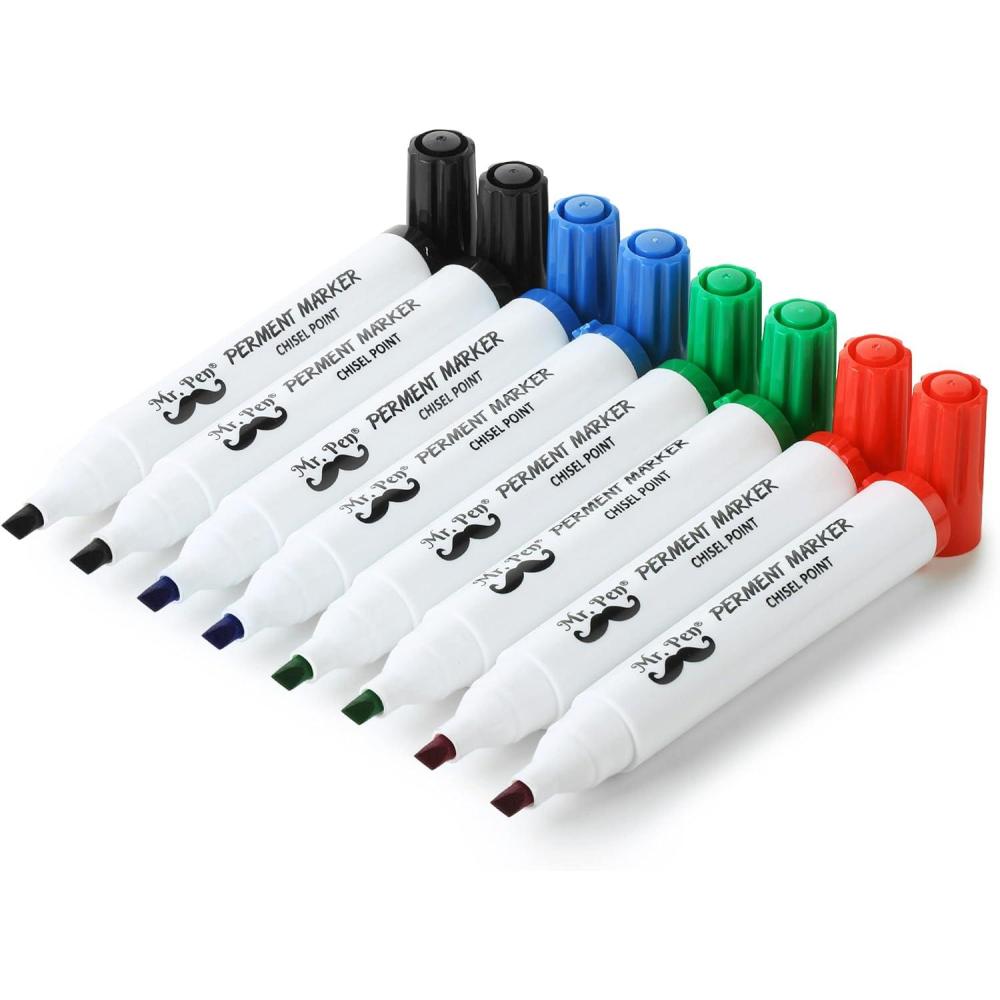 Mr. Pen- Permanent Markers, 8 Pack, Assorted Colors, Chisel Tip ...