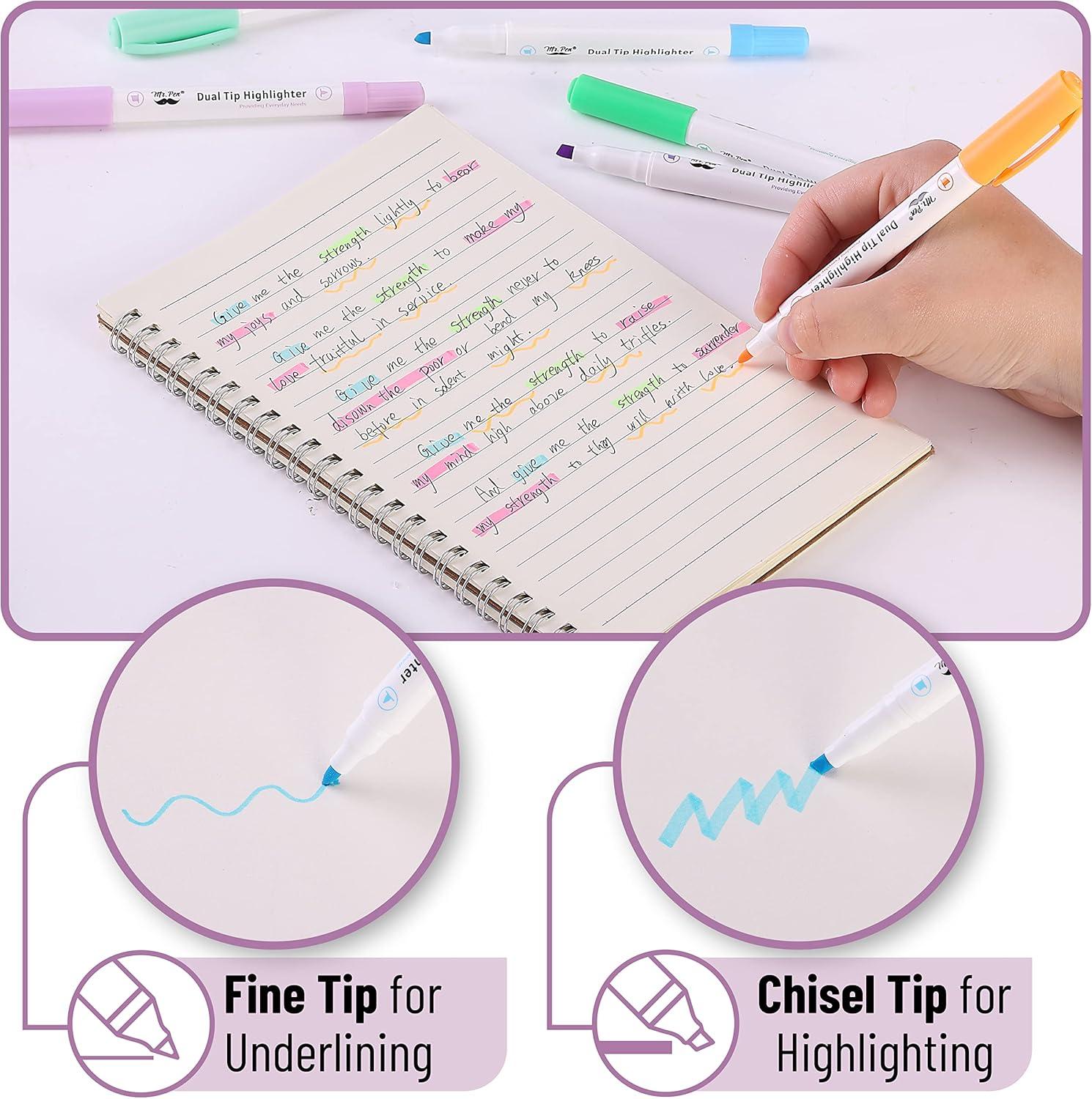 Mr. Pen- Dual Tip Highlighters, Pastel Colors, 12 Pack, Fine & Chisel ...