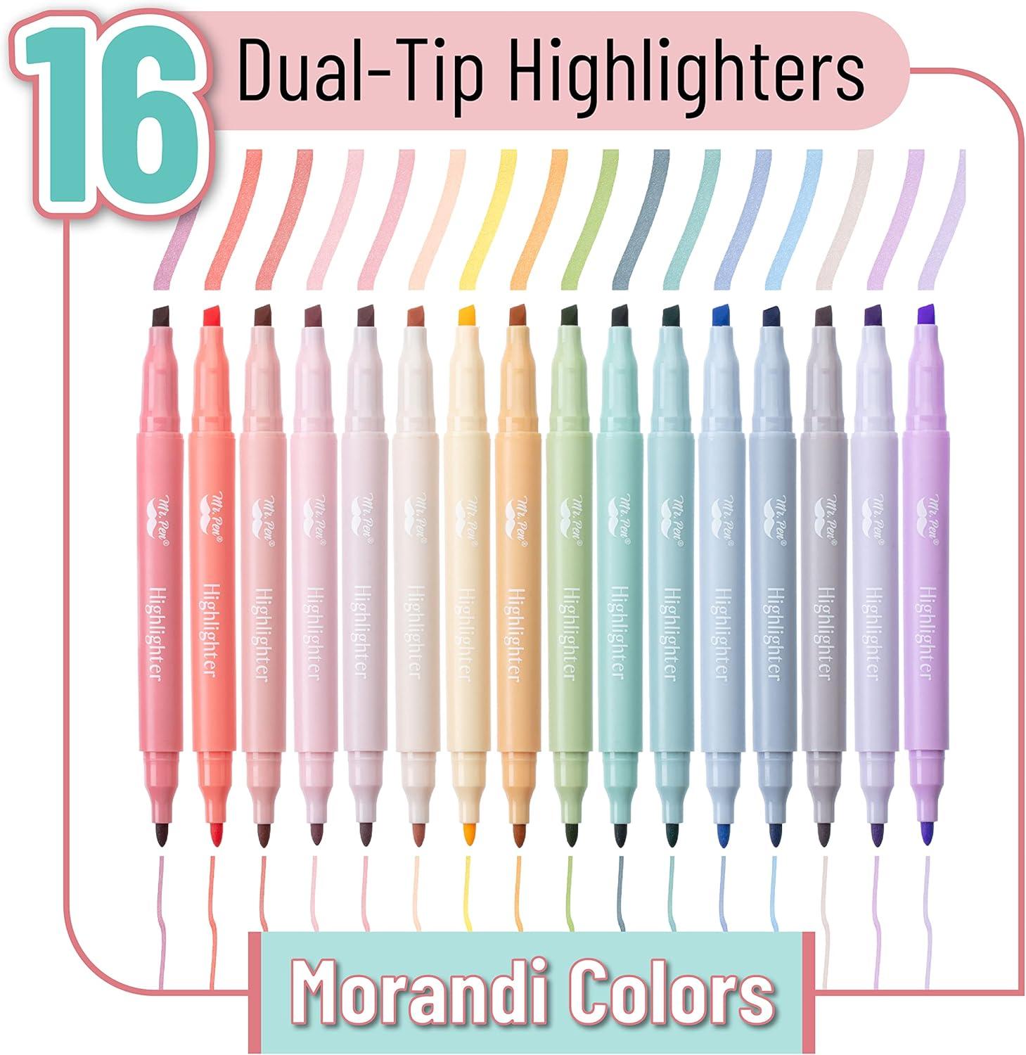 Mr. Pen- Dual Tip Highlighters, Vintage Colors, 8 Pack, Fine & Chisel ...