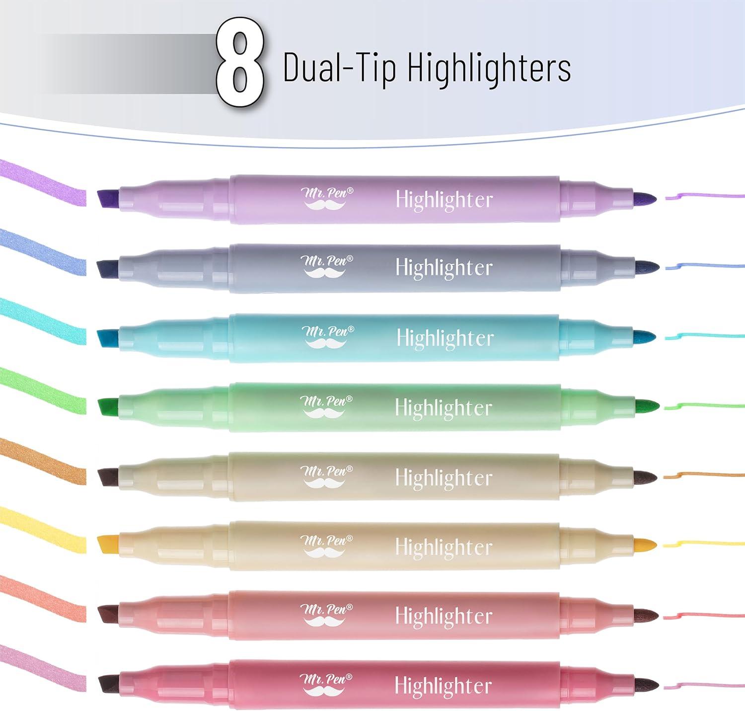 Mr. Pen- Dual Tip Highlighters, Vintage Colors, 8 Pack, Fine & Chisel Tip, Highlighter ...