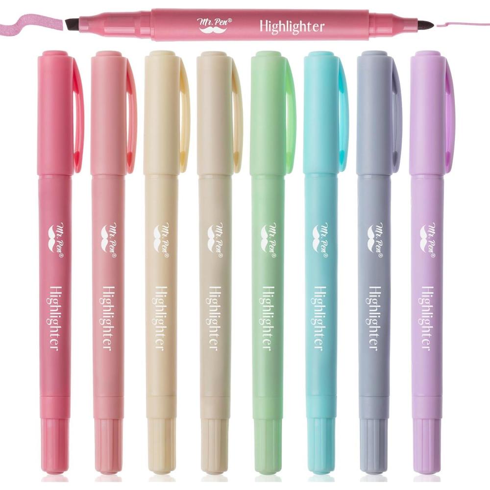 Mr. Pen- Dual Tip Highlighters, Vintage Colors, 8 Pack, Fine & Chisel Tip, Highlighter ...