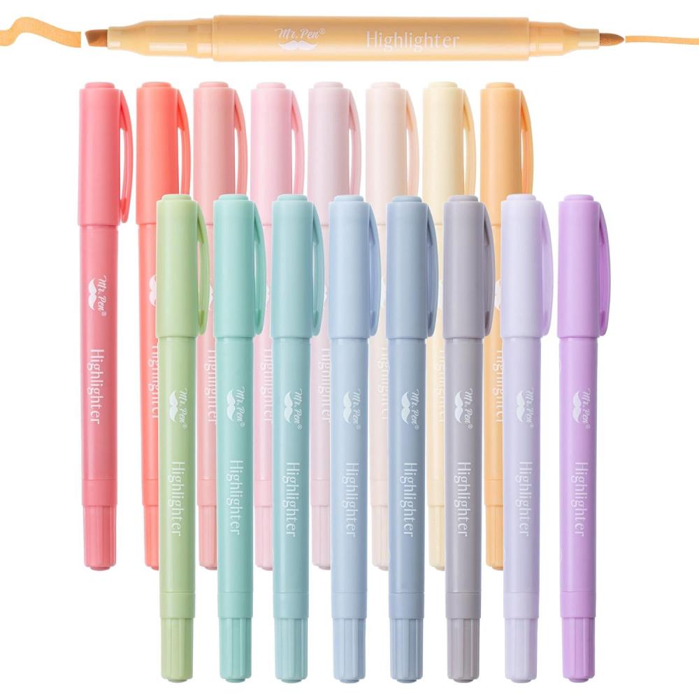 Mr. Pen- Dual Tip Highlighters, Vintage Colors, 8 Pack, Fine & Chisel ...