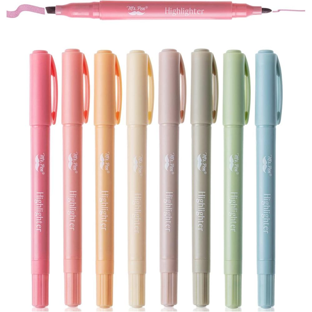 Mr. Pen- Dual Tip Highlighters, Vintage Colors, 8 Pack, Fine & Chisel ...