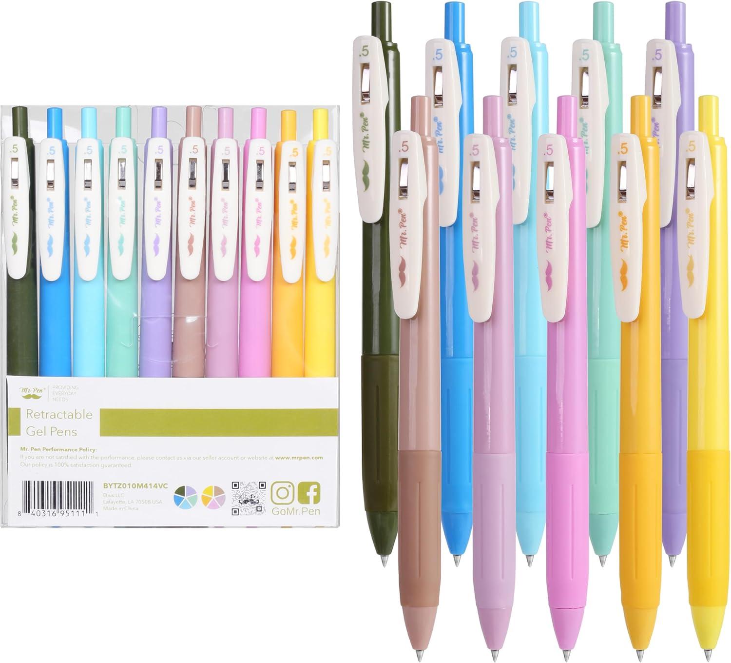 Mr. Pen- Retractable Gel Pens, 10 Pack, Light Vintage Ink Colors Gel ...